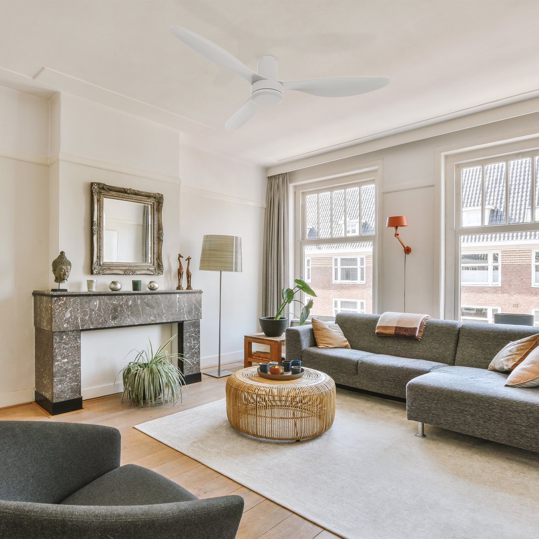 Sayer Flush Mount Modern Ceiling Fan No Light 52 inch