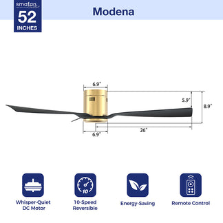 Modena 52 inch Low Profile Ceiling Fan with Remote Control(NO LED)