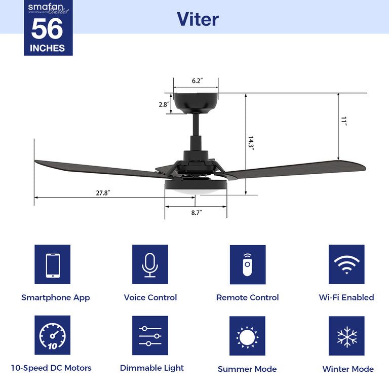 Viter 56 inch Outdoor Alexa Smart Ceiling Fan with LED Light – SmaFan.com